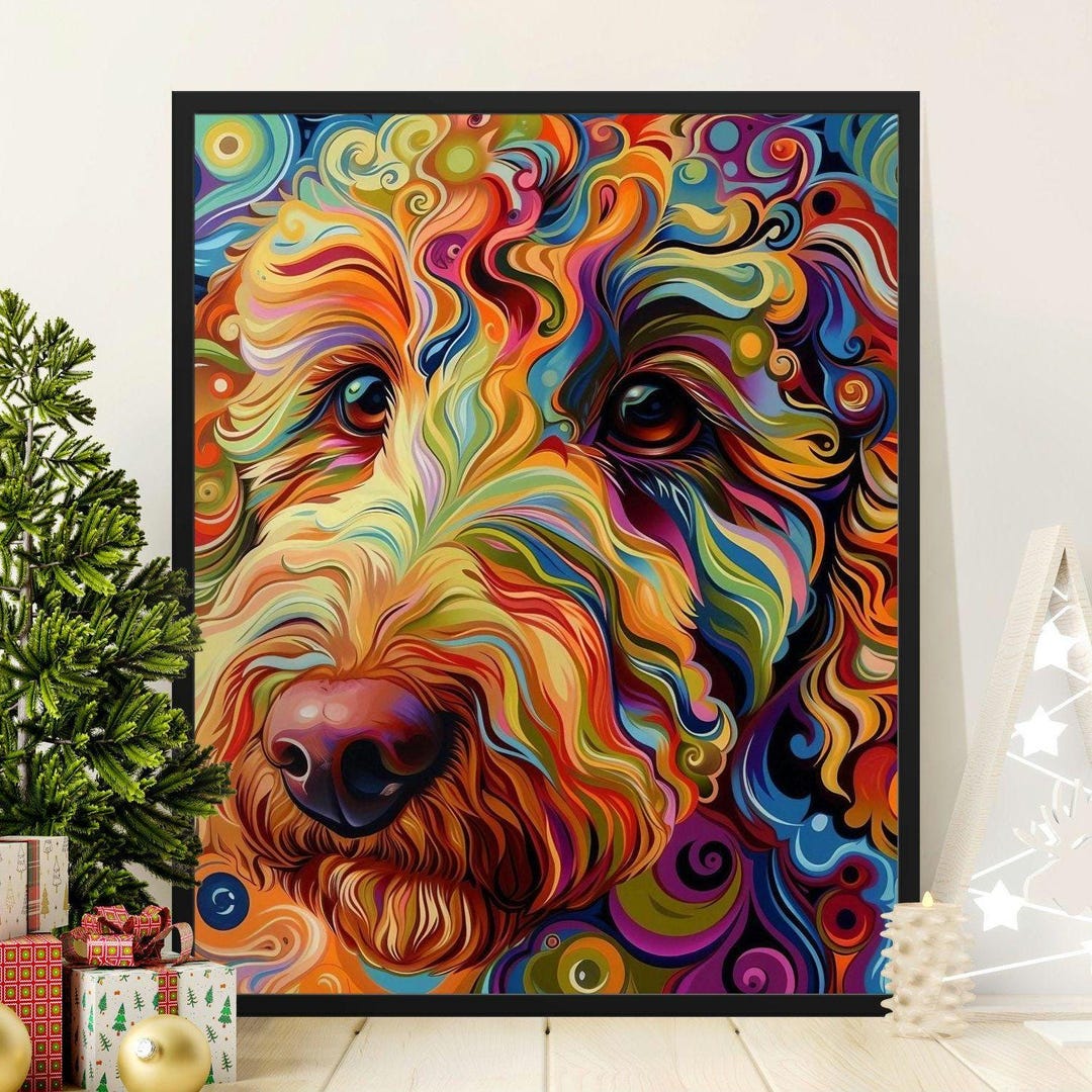 Colorful Labradoodle Dog Wall Art, Abstract Dog Painting, Bright and ...