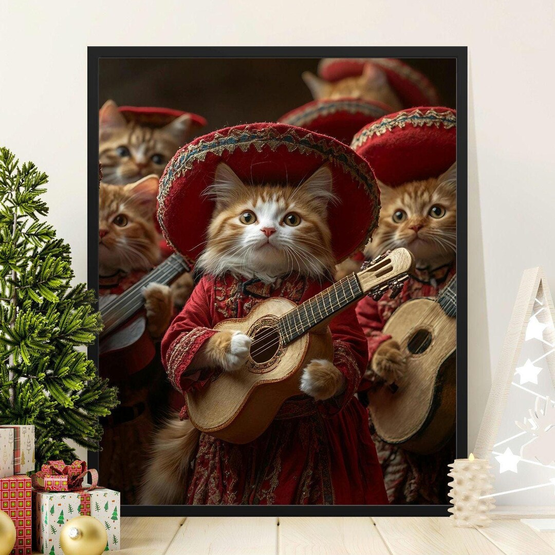 Adorable Cat Mariachi Band Wall Art, Fun Musical Feline Print, Cute ...