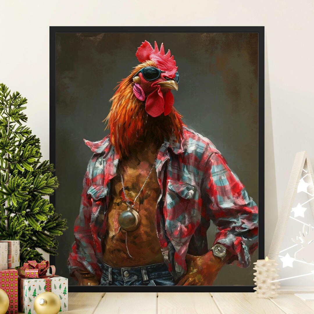 Cool Rooster Wearing Sunglasses Poster, Hipster Chicken Art, Fun ...