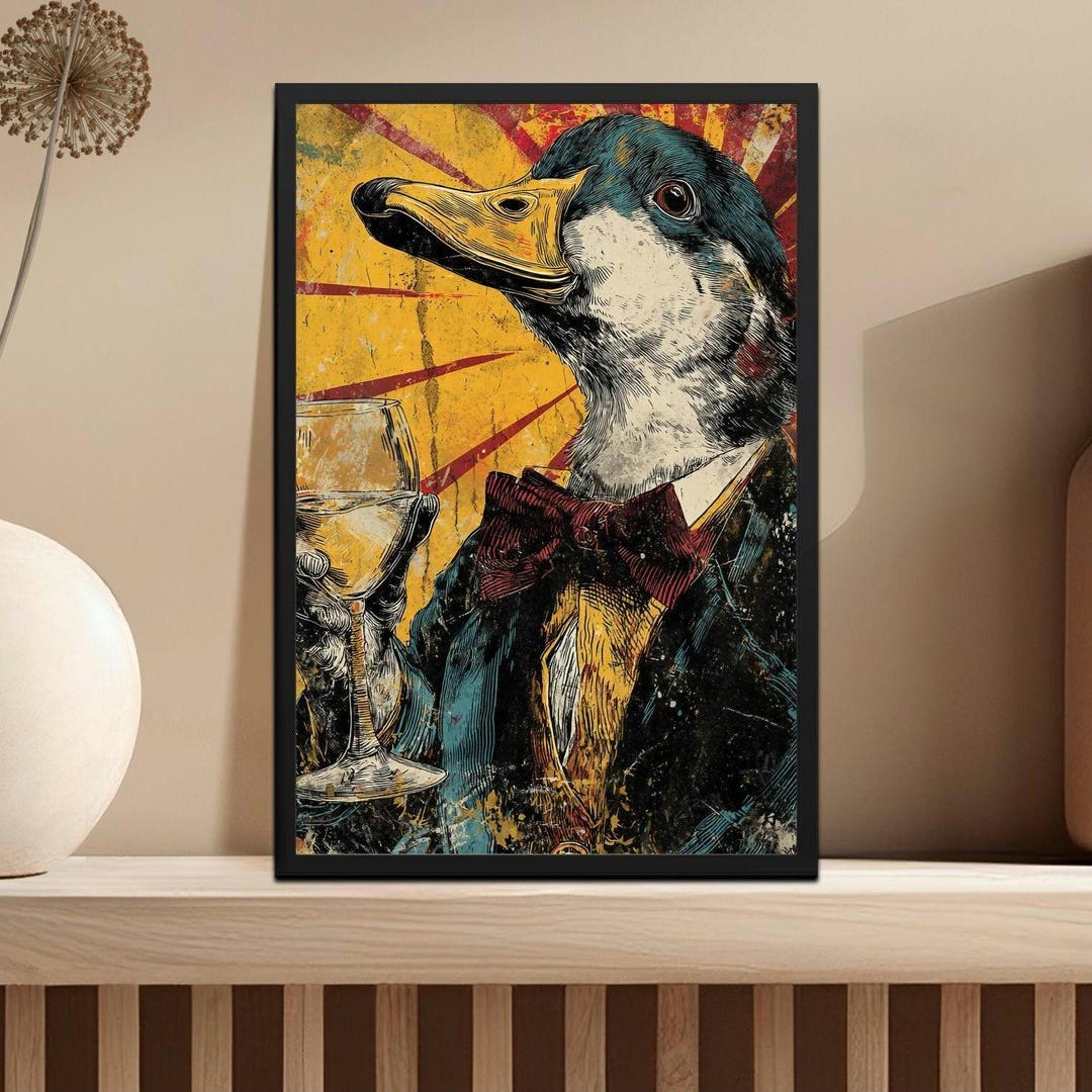Anthropomorphic Duck Canvas Art, Duck Art Print, Wine Wall Decor ...