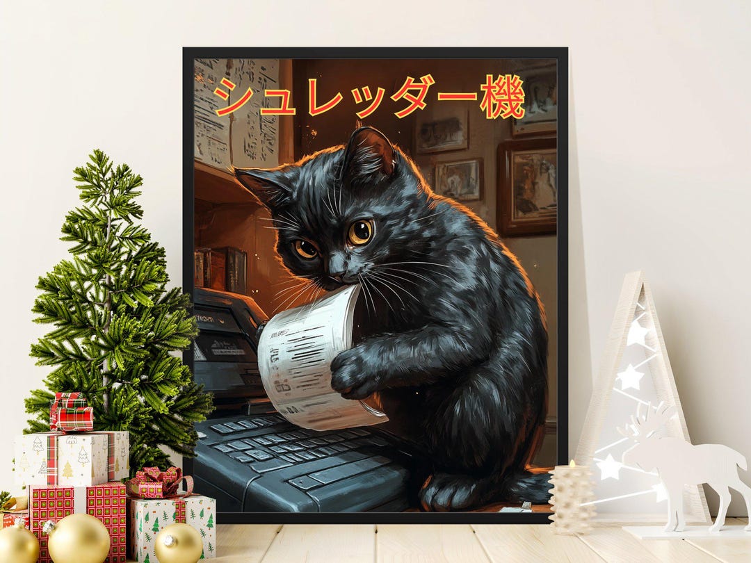 Cute Cat Using Shredder Art Print, Adorable Cat Poster, Funny Animal ...