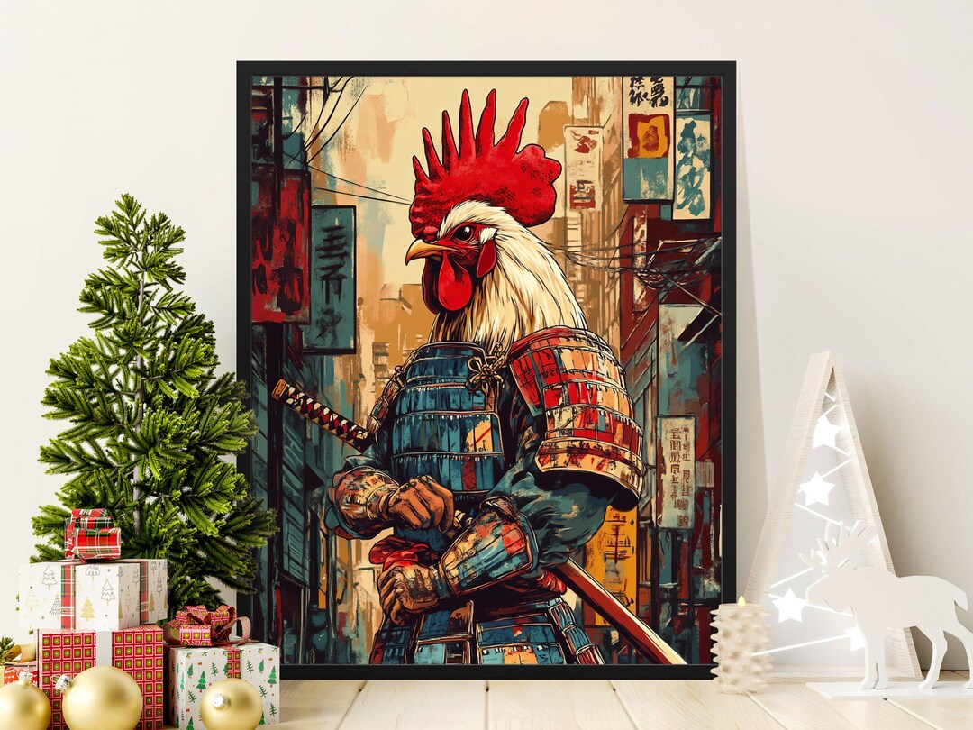 Samurai Rooster Poster, Samurai Chicken Art Print, Unique Samurai Wall ...