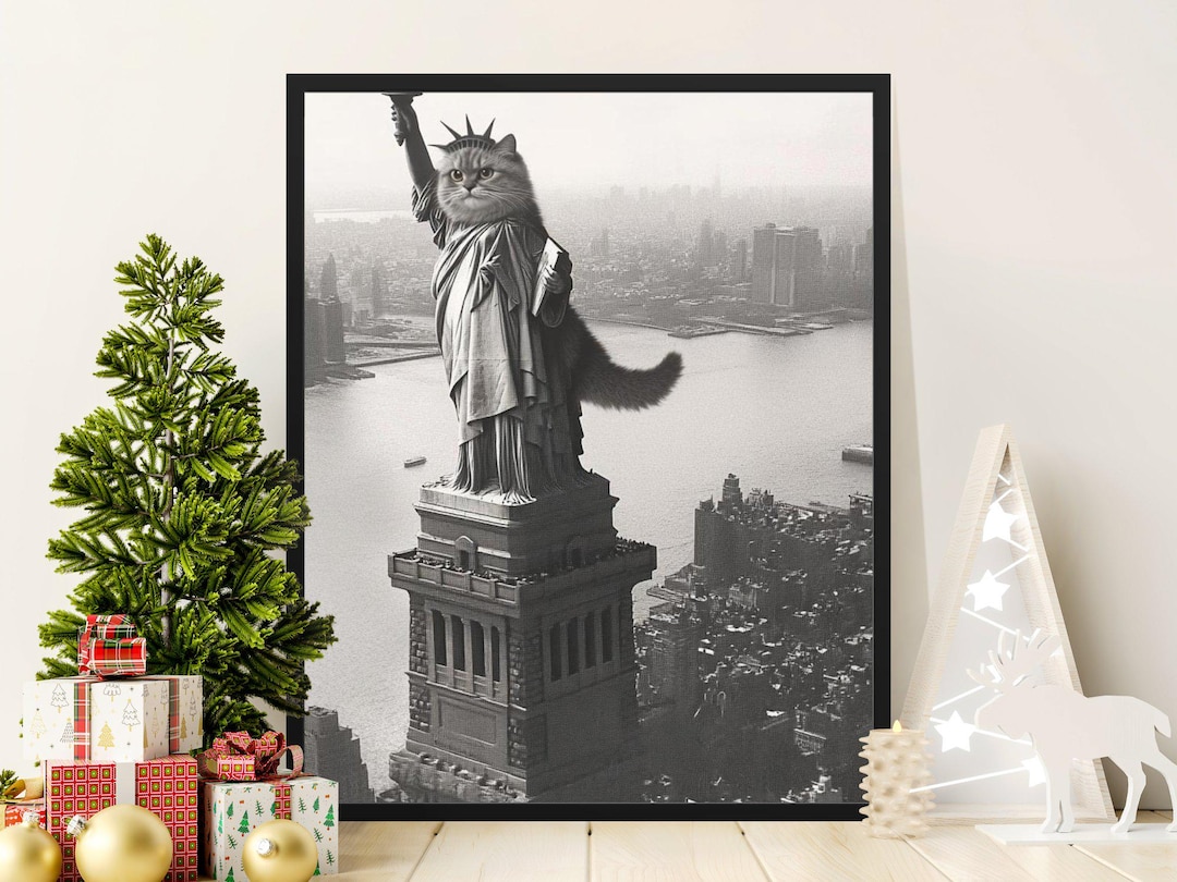 Statue of Liberty Cat Print, Funny Cat Wall Art, New York City Cat ...