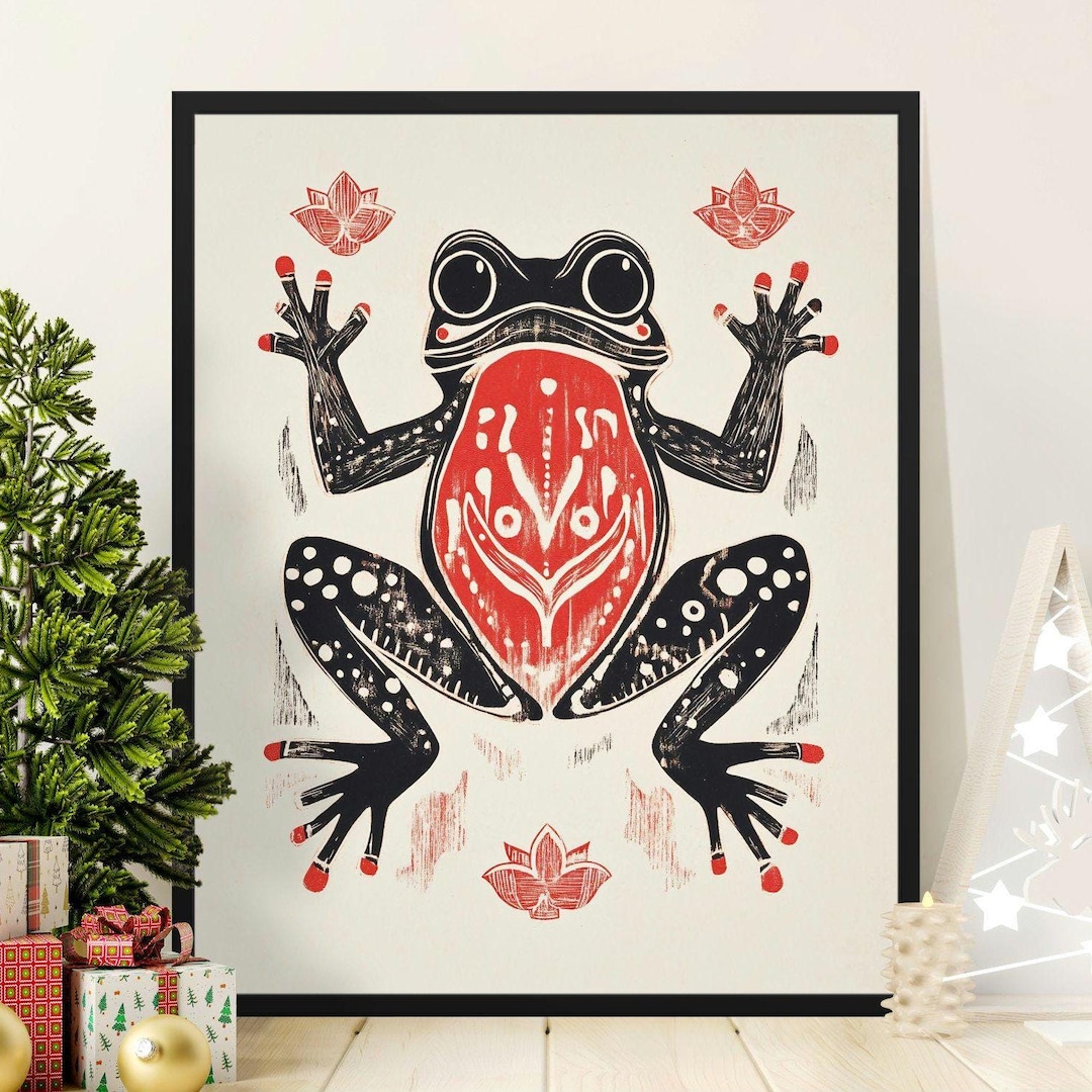 Vibrant Frog Wall Art Print Red and Black Frog With Abstract Design ...