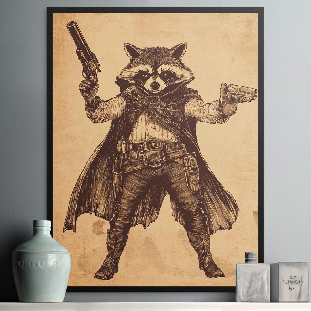 Cowboy Raccoon Art, Western Animal Print, Funny Raccoon With Guns ...