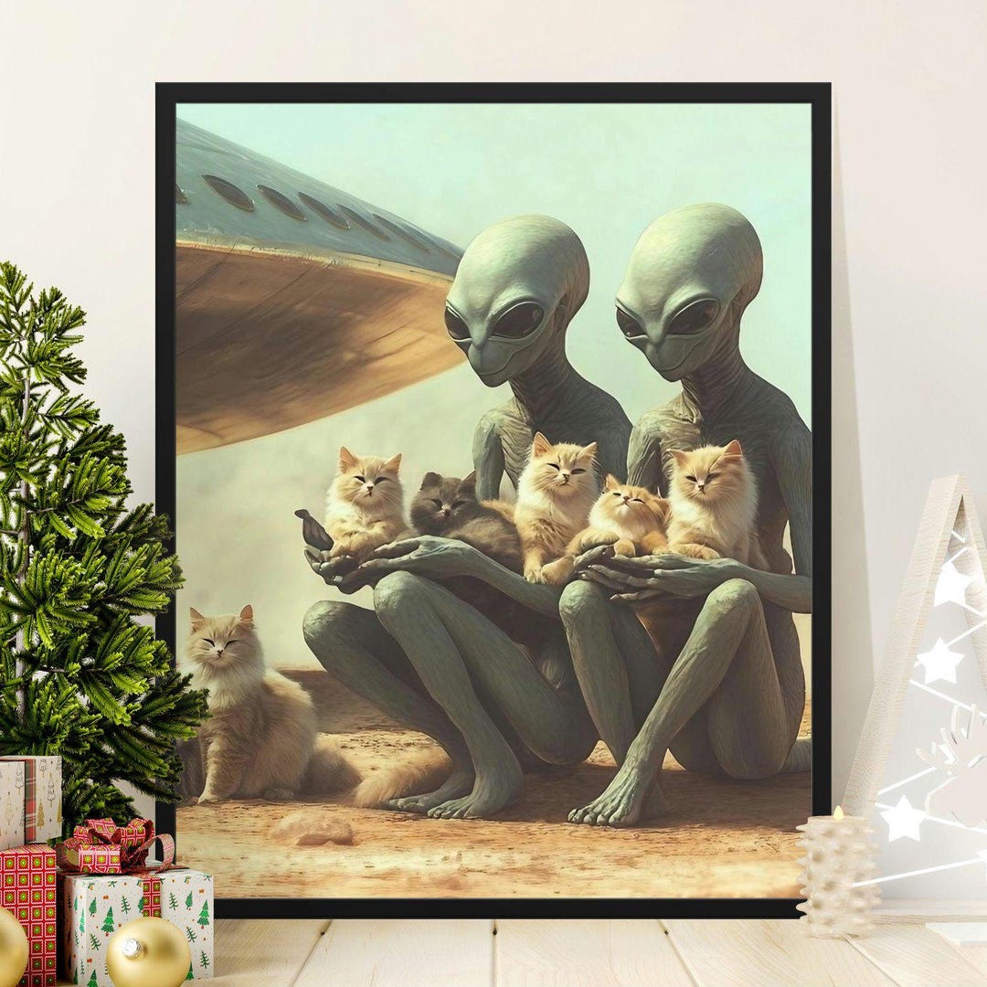 Alien With Cats Wall Art, Sci-fi Fantasy Poster, Alien Art Print ...