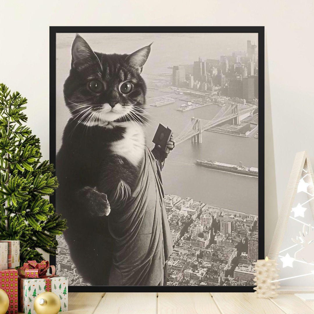 Cute Cat Statue of Liberty Wall Art, Funny Cat Print, New York City ...