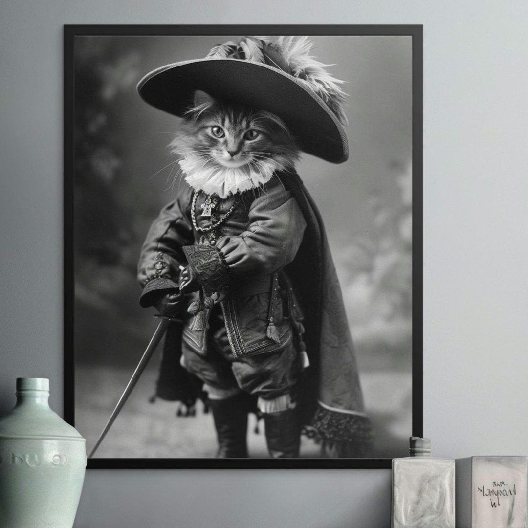 Renaissance Cat Portrait, Funny Cat Wall Art, Cat in Costume, Vintage ...