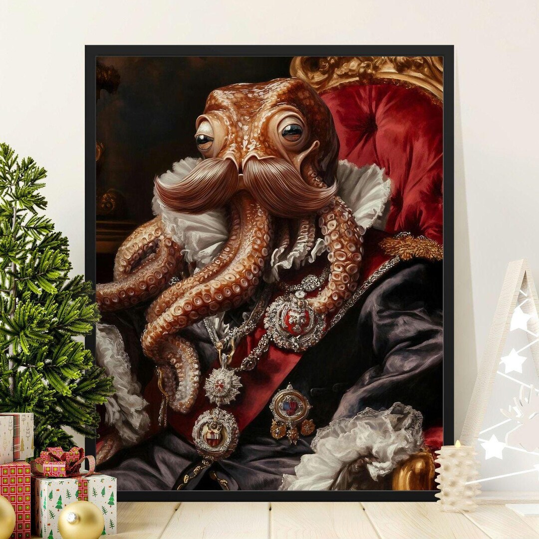 Vintage Octopus Gentleman Poster, Regal Octopus Wall Art, Elegant ...