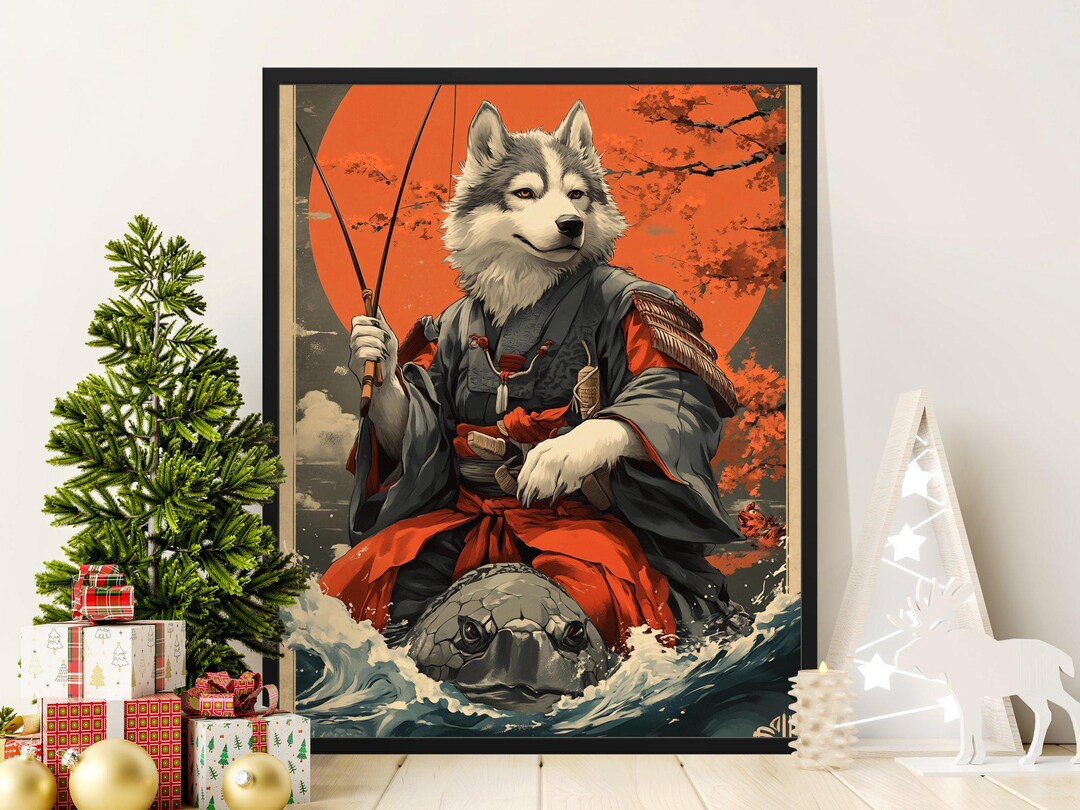 Samurai Wolf Poster, Furry Art Print, Wolf and Turtle Art, Japanese ...