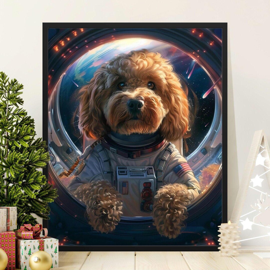 Adorable Labradoodle Space Dog Poster, Cute Puppy in Astronaut Suit ...