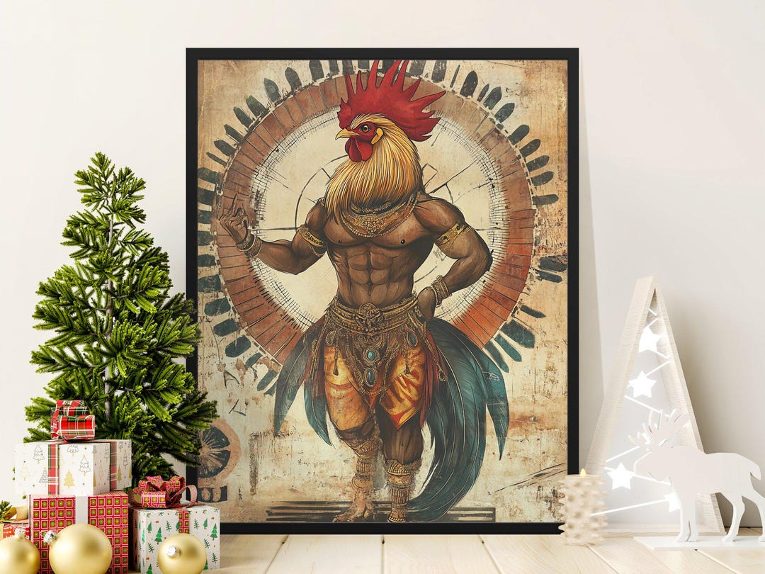 Mythical Warrior Rooster Poster, Artistic Rooster Wall Art, Unique ...