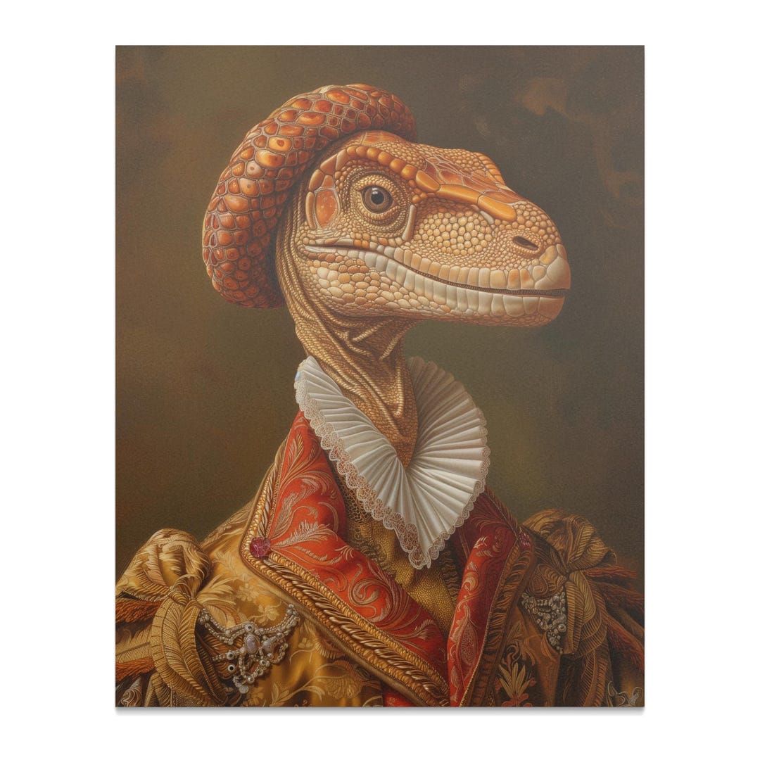 Dinosaur Renaissance Portrait, Dino Victorian Era Art Print, Historical ...