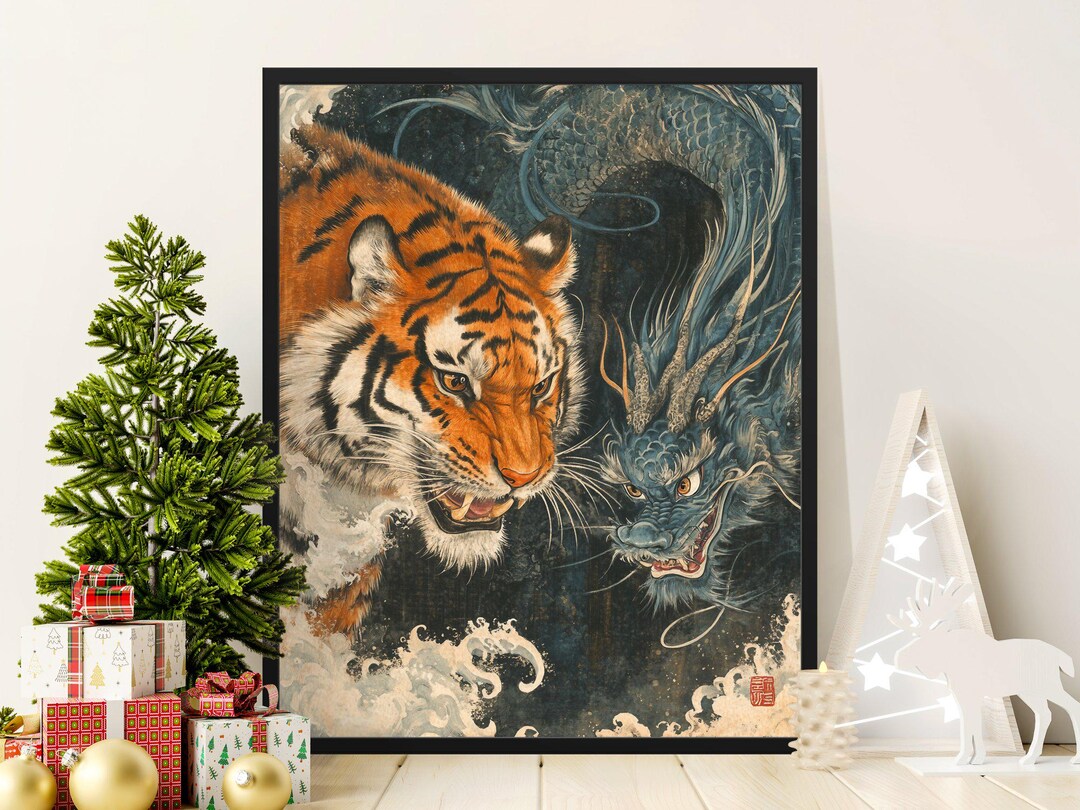 Tiger and Dragon Art Print, Asian Mythical Creatures Poster, Animal ...