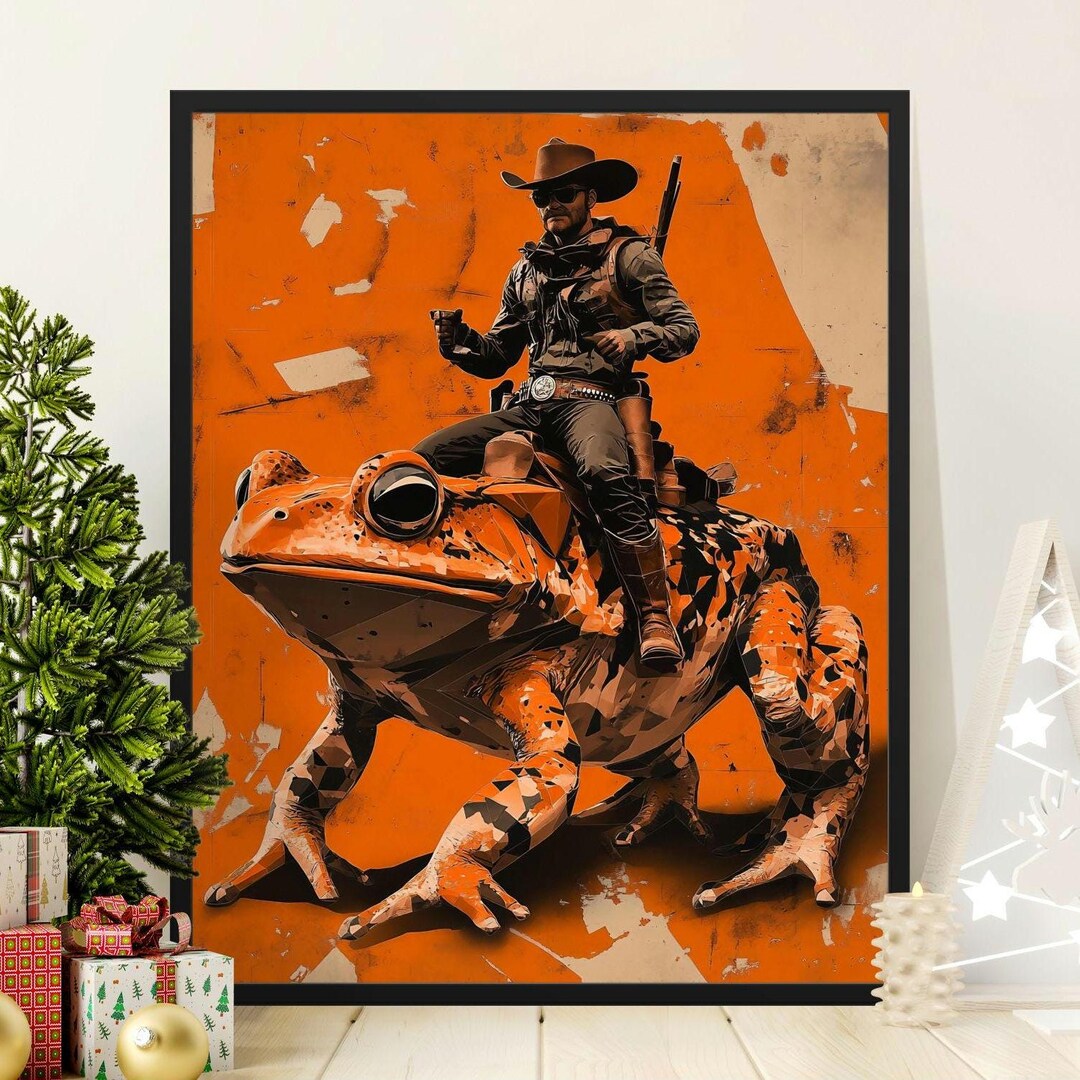 Cowboy Riding Giant Frog Poster, Fantasy Art Print, Western Art ...