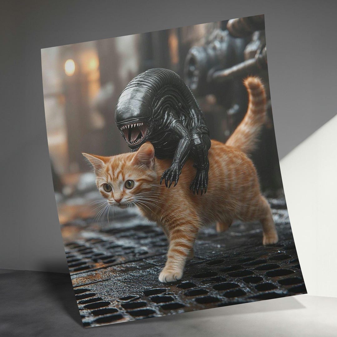 Alien Cat Art, Sci-fi Cat Print, Fantasy Creature Wall Decor, Whimsical ...