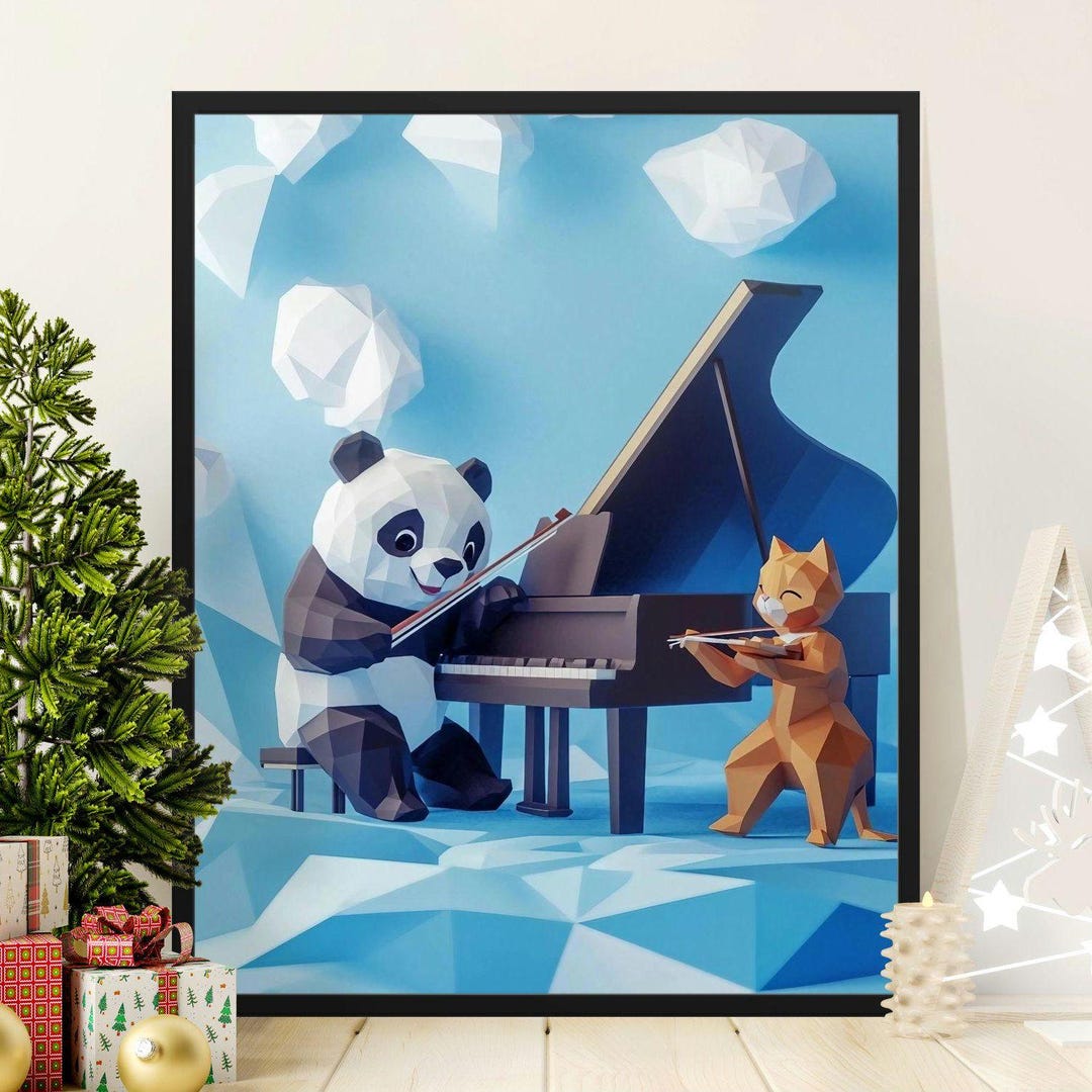 Cute Animal Orchestra Wall Art, Panda Playing Piano, Cat Violinist ...