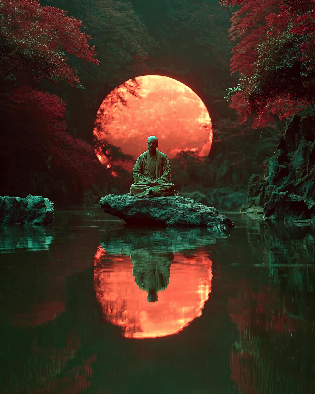 Zen Monk Poster, Meditation Art, Spiritual Wall Decor, Asian Inspired ...