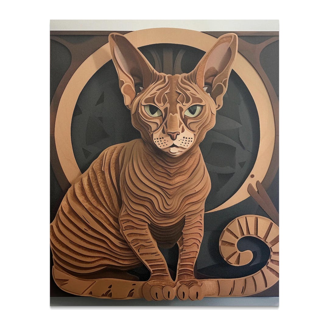 Devon Rex Spynx Cat Wall Art, Inspired 3D Wooden Sculpture, Unique Home ...