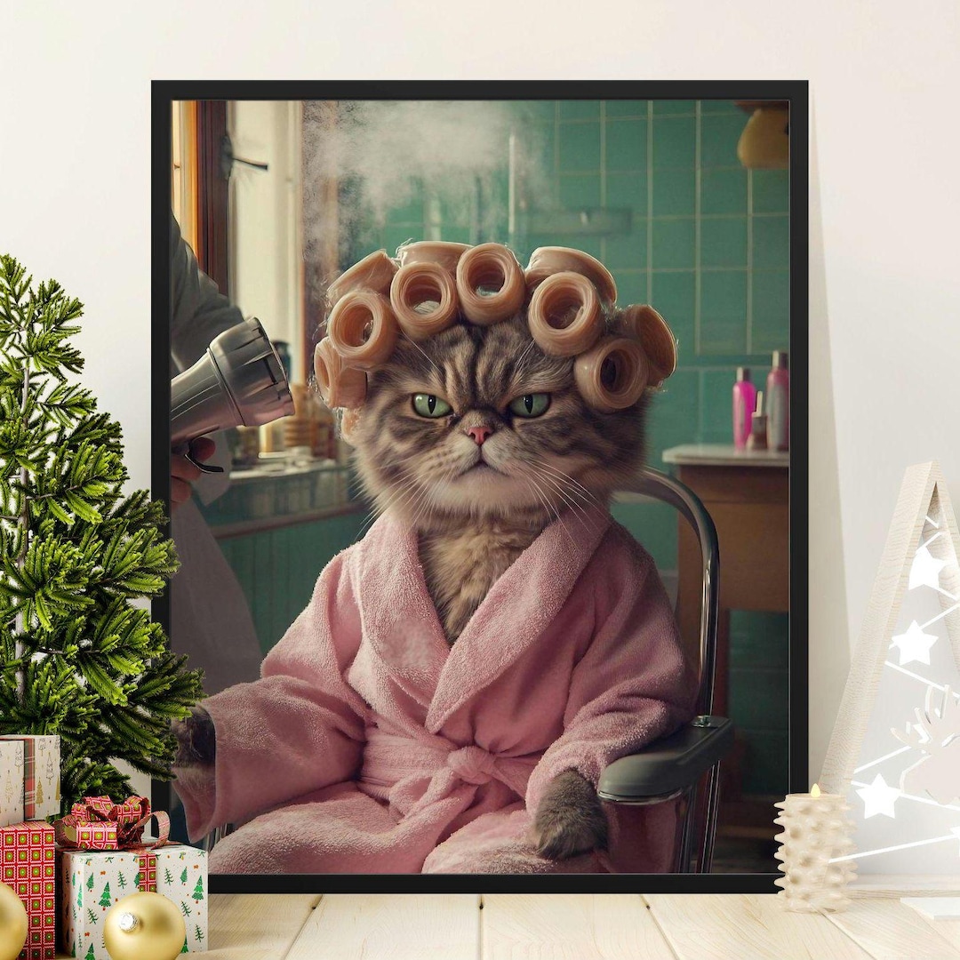 Funny Cat Hair Salon Poster, Cute Cat Wall Art, Pet Salon Print, Cat ...