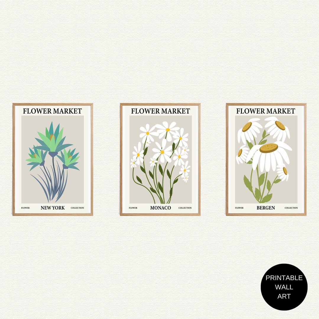 Set of 3 Flower Market Prints, Flower Print Set, Floral Boho Wall Art ...