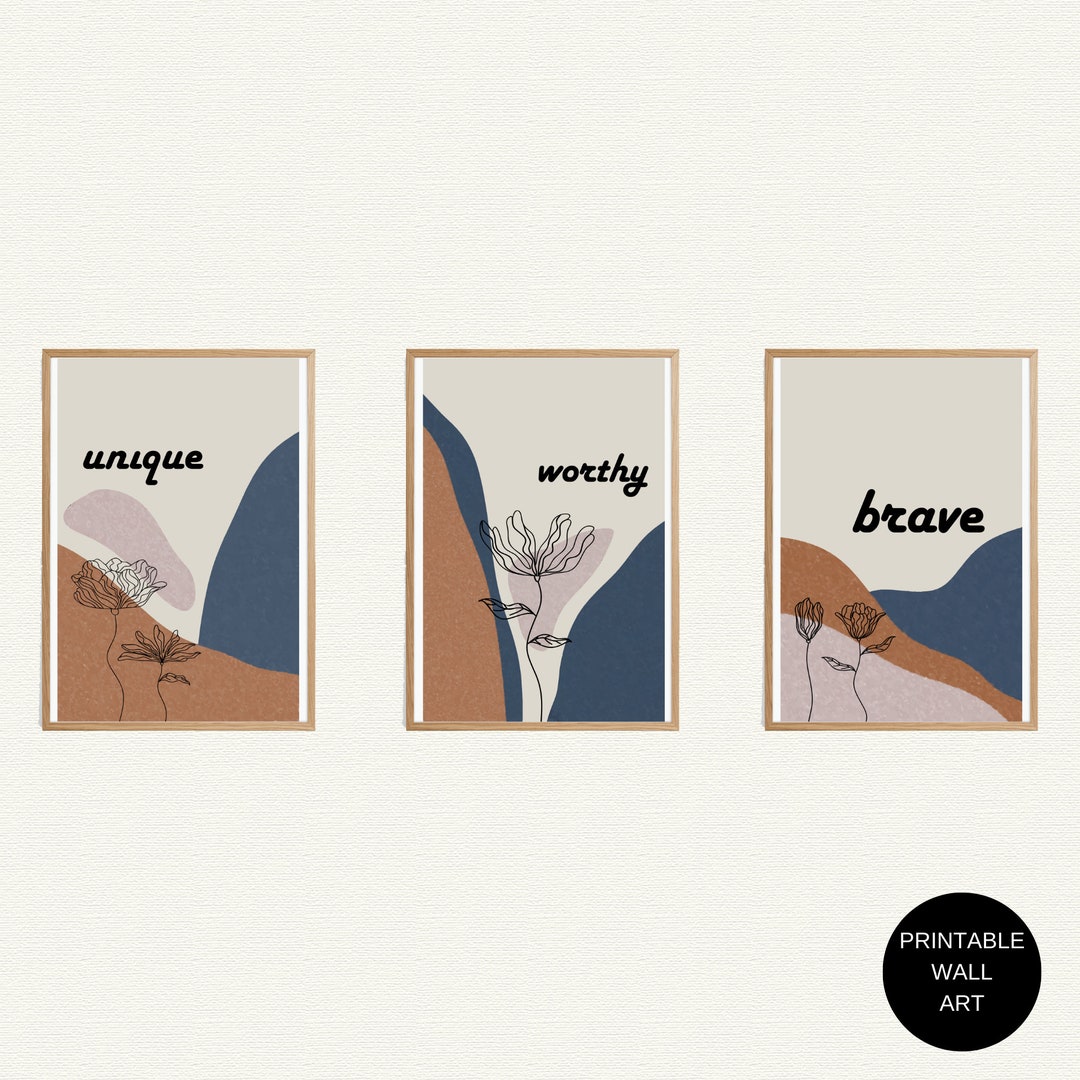 Bohemian Wall Decor With Words, Set of 3 Prints, Neutral Beige Artwork ...