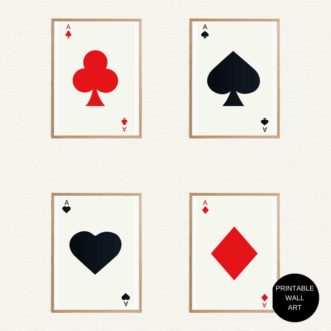 DIGITAL PLAYING CARD Poster Bundle of 4 Prints Ace of Hearts, Spades ...