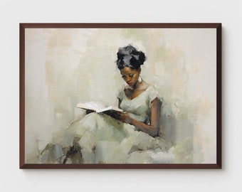 Vintage Female Portrait Reading a Book Vintage Oil Painting Printable ...