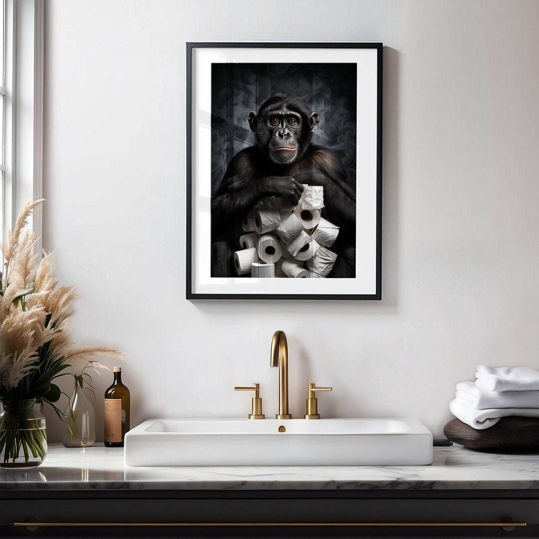 Monkey Bathroom Art Monkeys Poster Funny Animal Art Bathroom Toilet ...