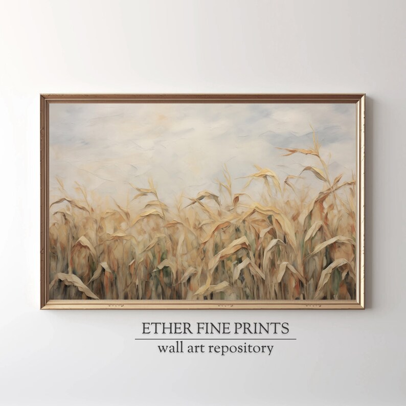 PRINTABLE Art Golden Corn Field VINTAGE Style Oil Painting Neutral Home ...