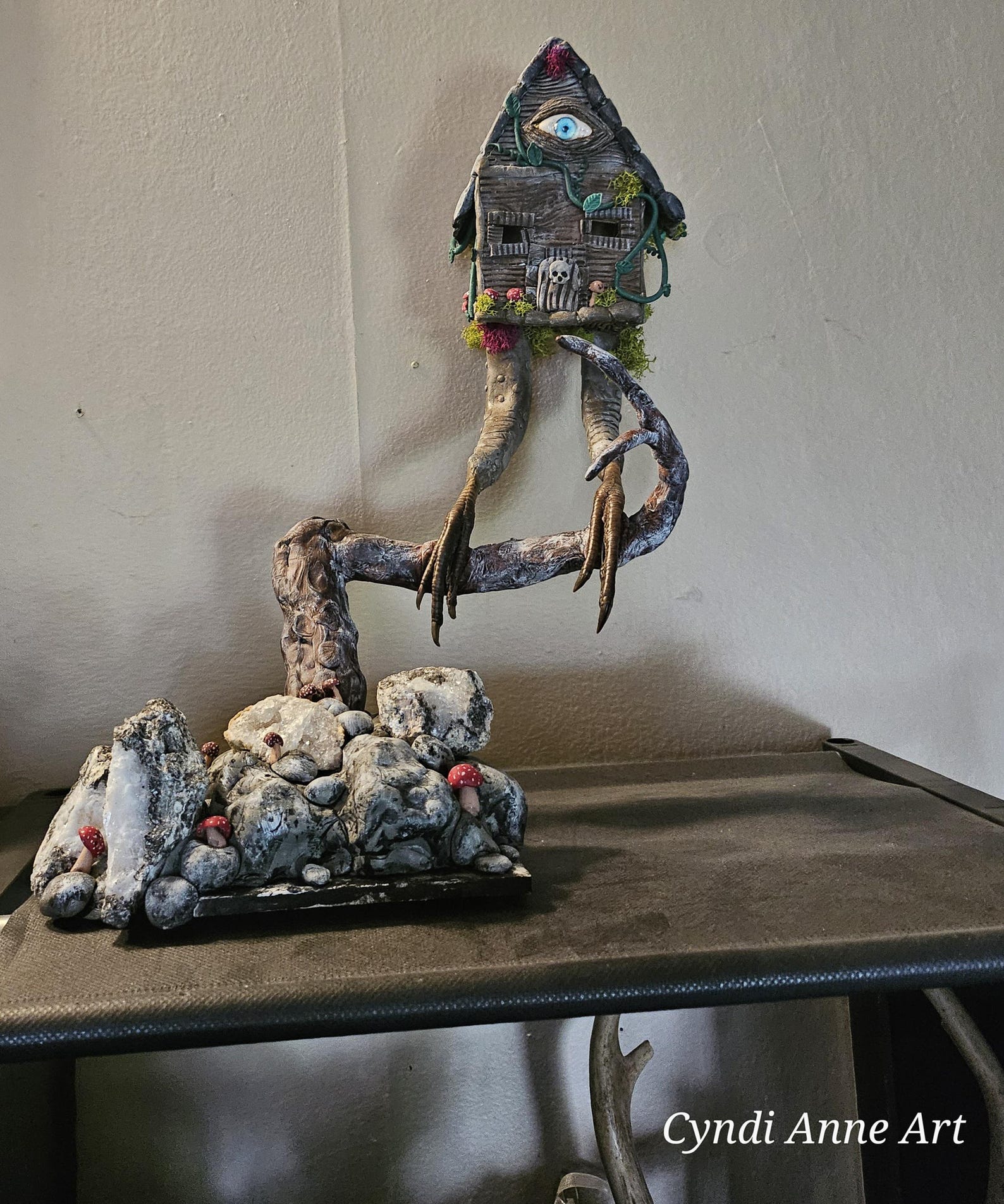 Baba Yaga House Sculpture - Handmade Mixed Media Art With Real Pheasant ...