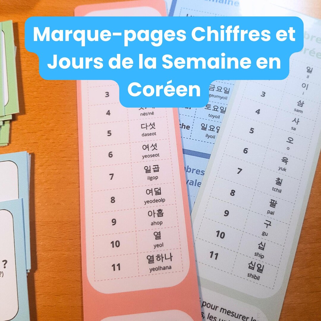 Korean Bookmarks Numbers and Days of the Week - Etsy UK