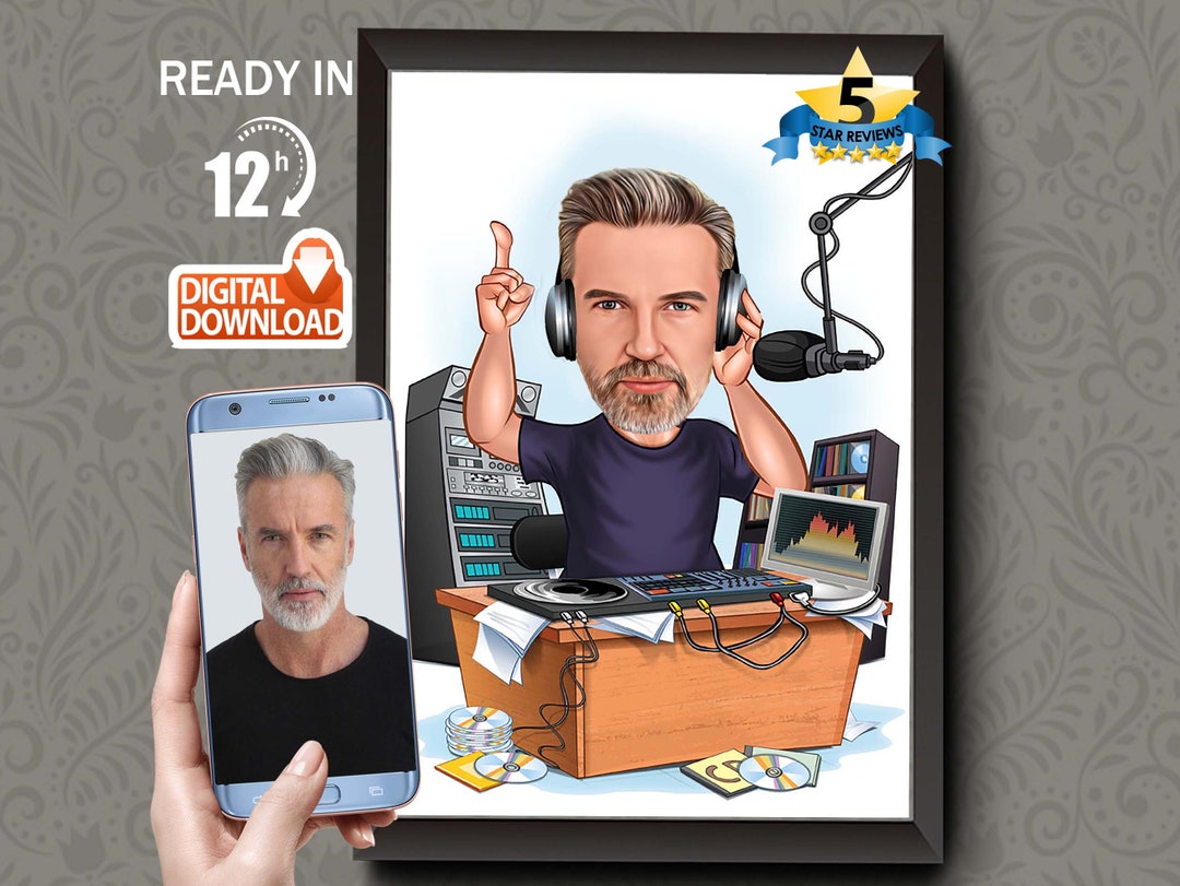 Custom DJ Cartoon Portrait, Musician Caricature, Gift for Musician ...