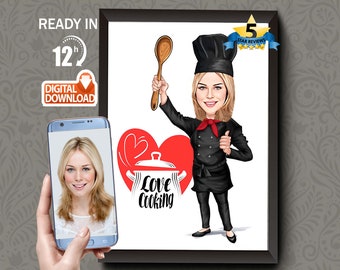 Custom Woman Chef Cartoon Portrait, Chef Caricature, Gift for Chef ...