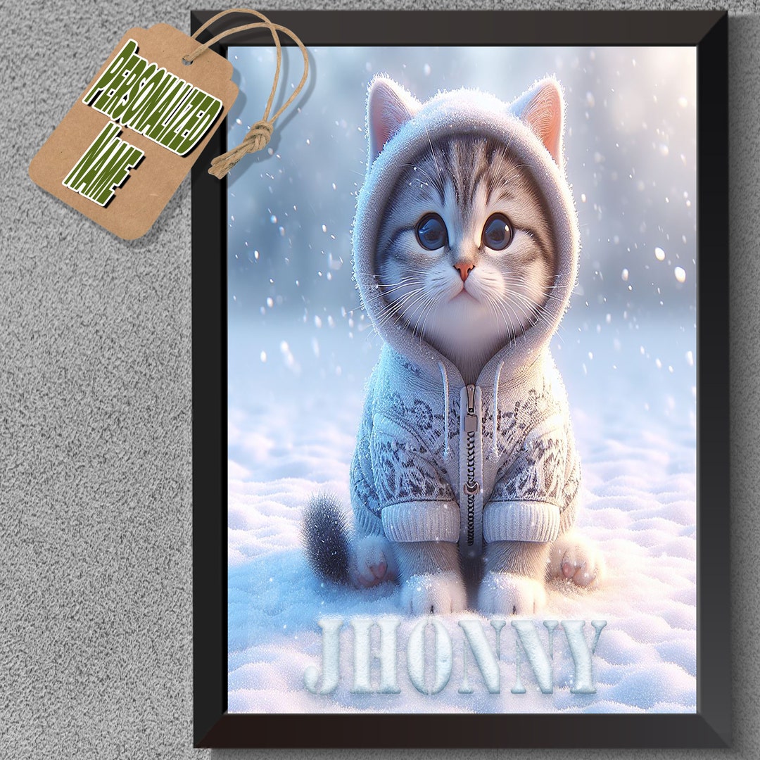 Custom Cat Posters, Cat Snow Themed Posters, Custom Name Posters, Snow ...