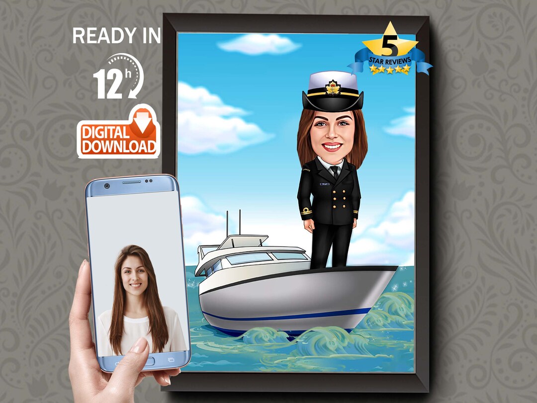 Personalized Ship Captain Caricature Drawing, Cartoon From Photo ...