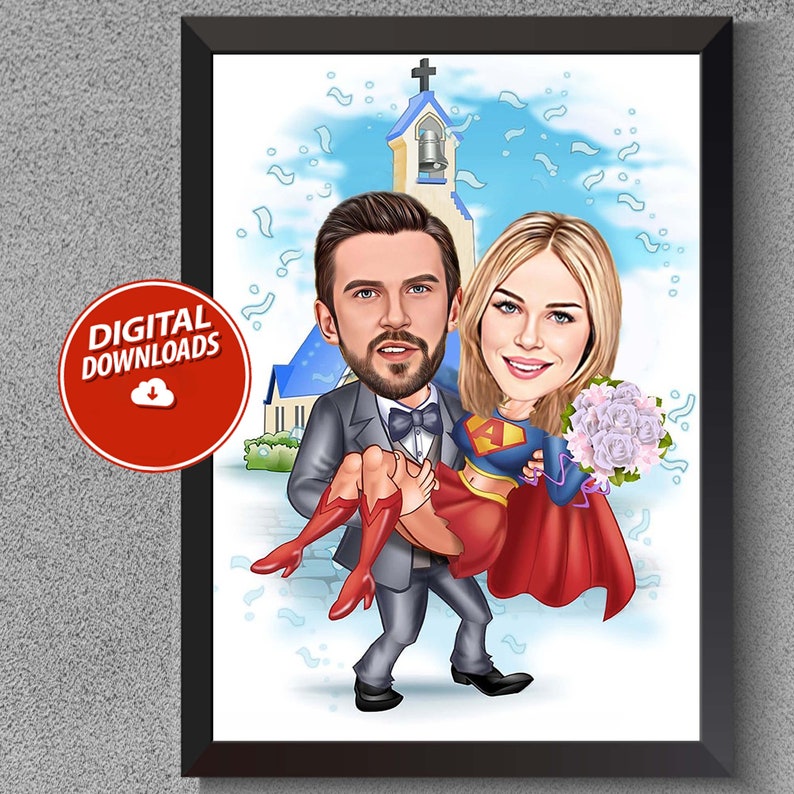 Personalized Married Couple Cartoon Custom Caricature Marriage With ...