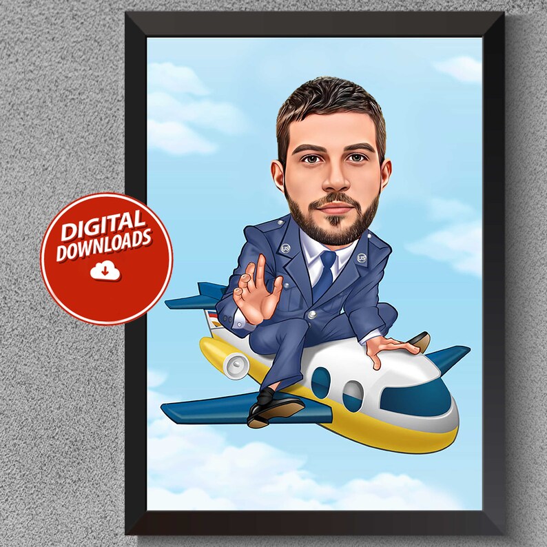 Cartoon Pilot Portrait, Pilot Caricature Gifts, Aviation Gifts ...