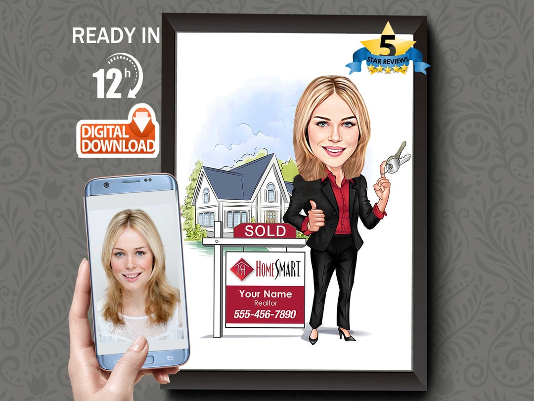 Custom Realtor Cartoon Portrait, Realtor Caricature, Realtor Gift,real ...
