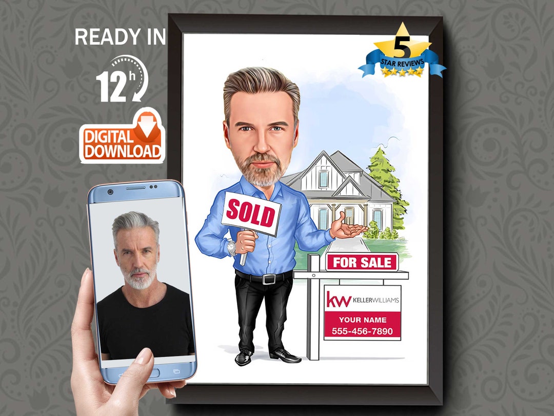 Custom Realtor Caricature Gift, Custom Male Real Estate Agent Portrait ...