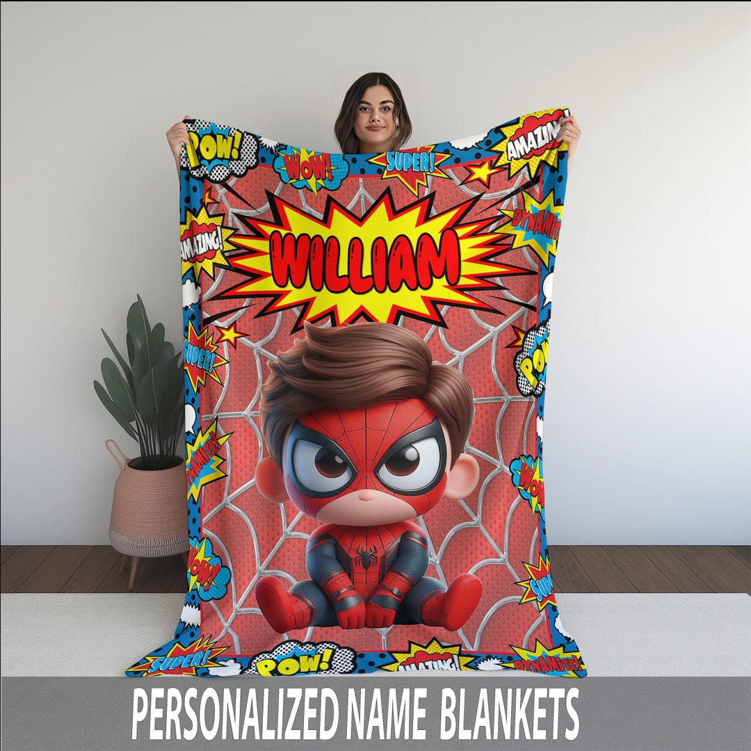 Personalized Name Blanket, Spider Man Blanket, Super Hero Blanket ...