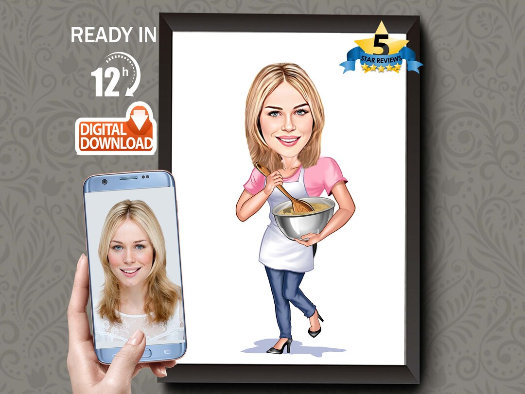 Personalized Female Chef Drawing, Female Chef Cartoon Drawing, / Woman ...