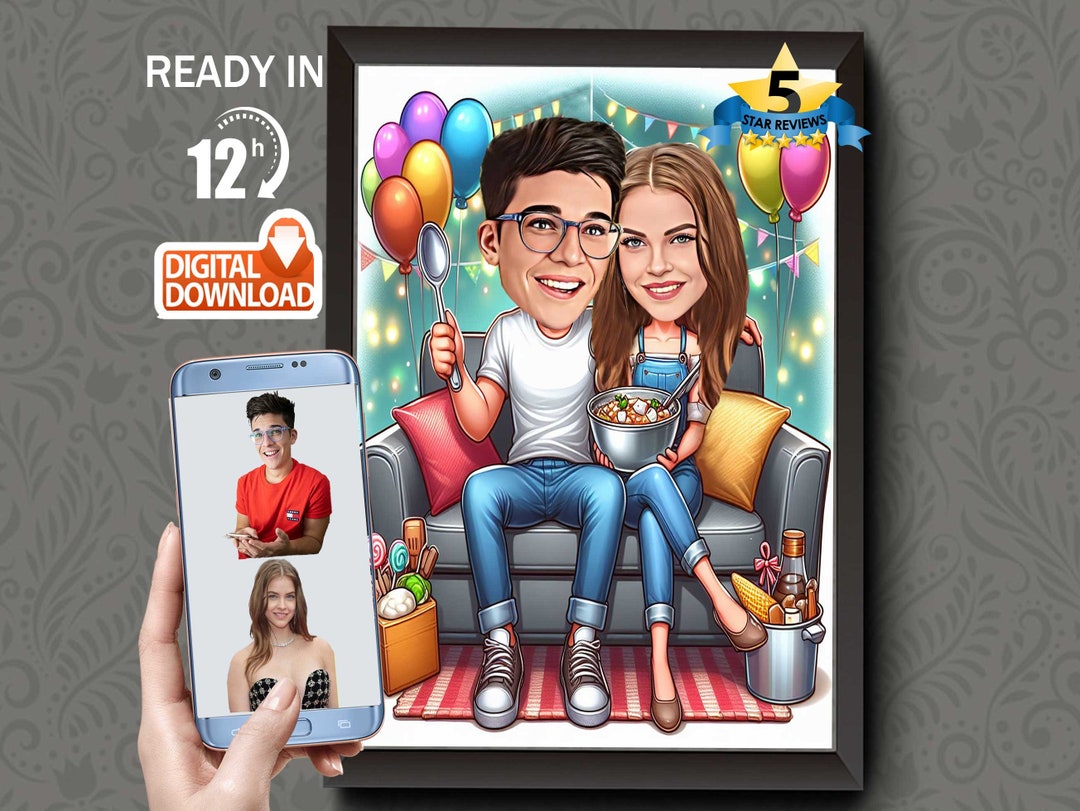 Custom Couple Cartoon Portrait Couple Portrait Couple Gift, Wedding ...