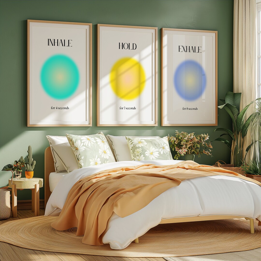 4-7-8 Breathing Poster, Set of 3, Positive Colorful Aura Print, Grainy ...