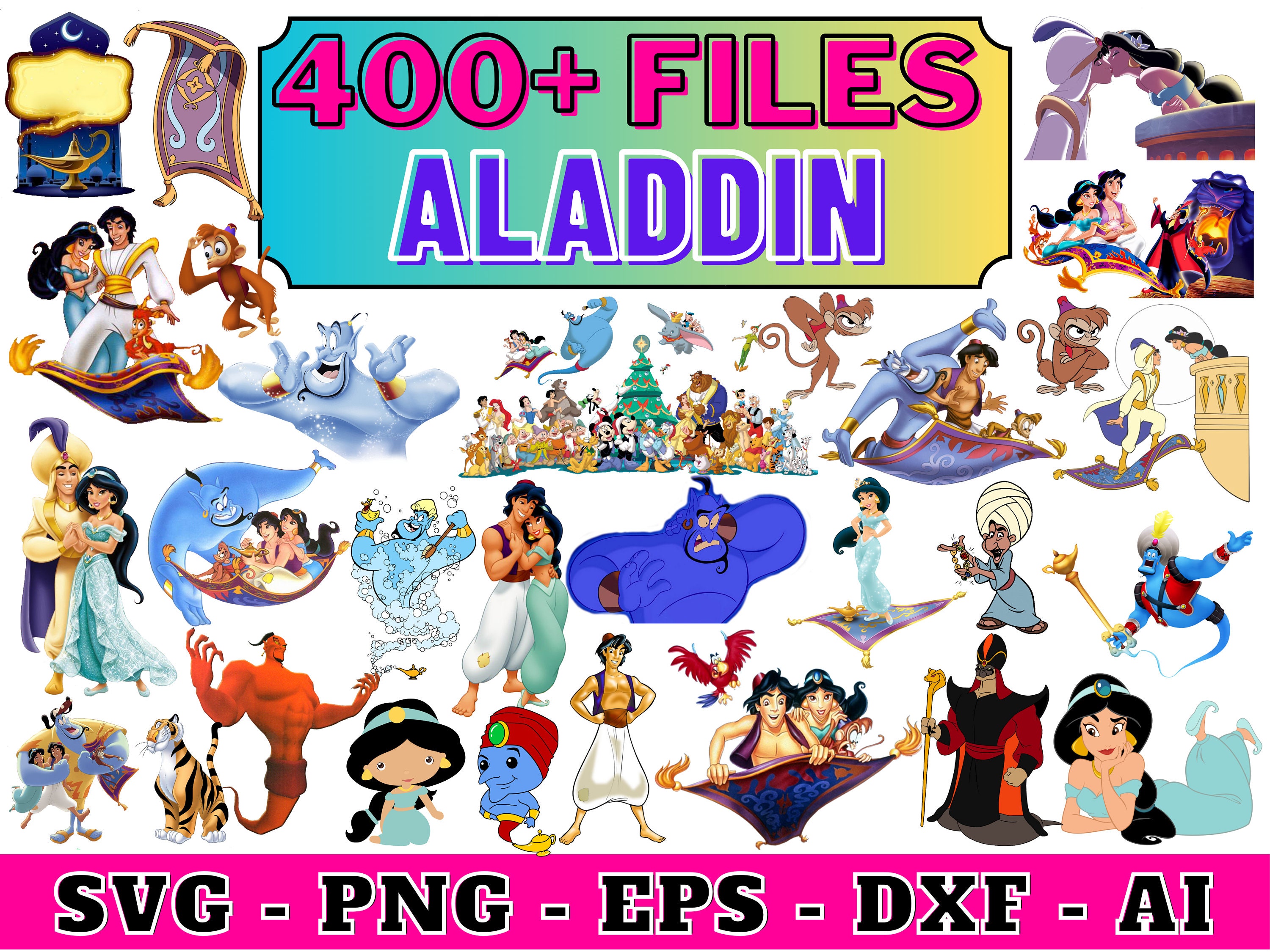 400 Aladdin Files, Svg Bundle , Aladdin Svg, Princess Jasmine , Genie ...