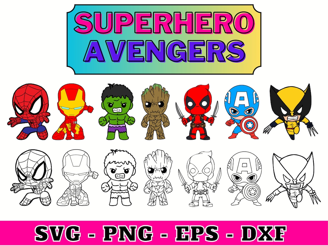 Baby Avengers Svg Bundle, Chibi Superhero Svg, Bundle Layered Svg ...