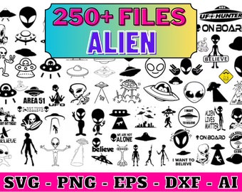 Alien Svg Bundle, Ufo Svg for Cricut, Alien Vector, Alien Head Svg ...