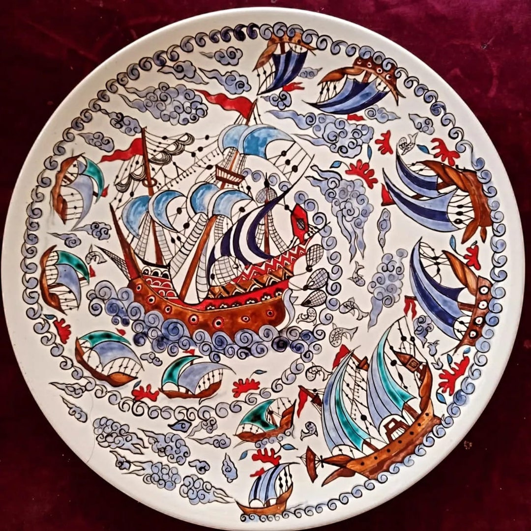 Ship Pattern, 100% Handmade, 15.7 Inches Plate Ø, kalyon Desen, El ...