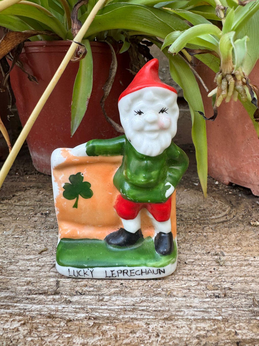 Vintage Lucky Leprechaun Ceramic Figurine Irish Shamrock Charm 1970s ...