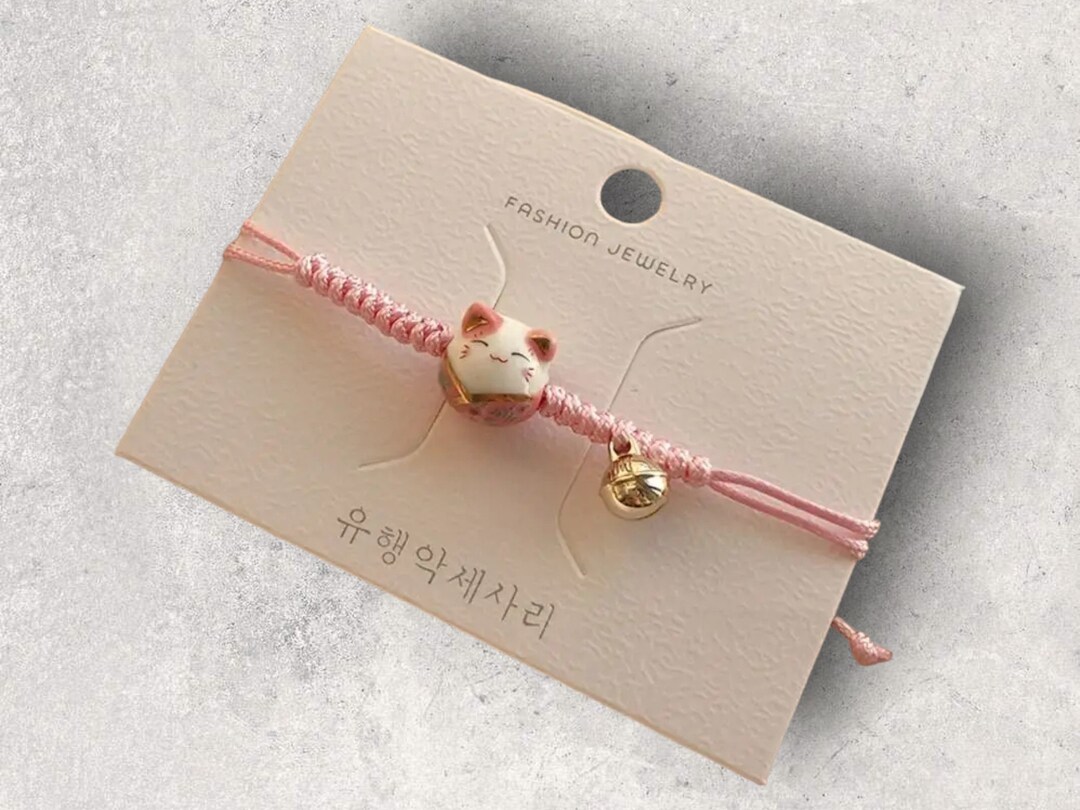 Adjustable Handmade Red Braided Rope Bracelet With Ceramic Cat Pendant ...